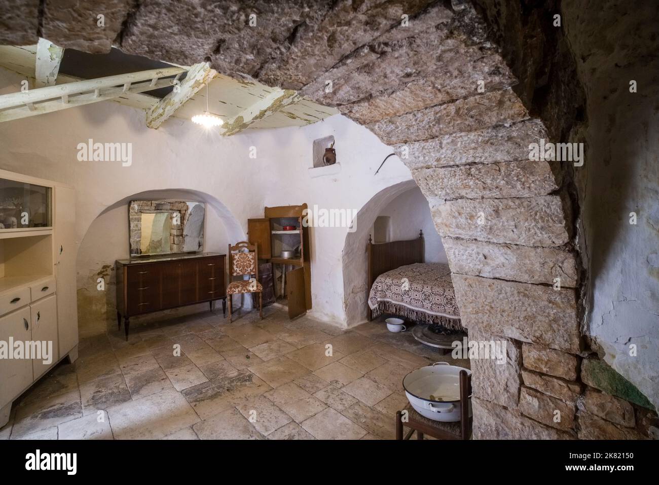 Italy, region of Apulia: Alberobello. Interior of a trullo, Trulli of ...