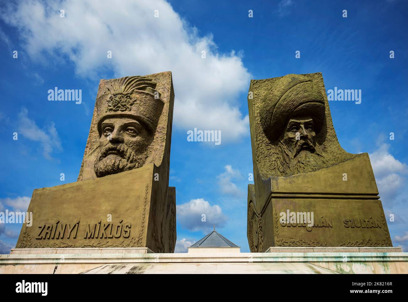 Szigetvar, Hungary, March 15. 2021: Huge portrait statue Miklos Zrinyi ...