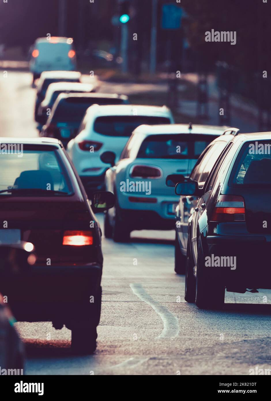 Heavy traffic, traffic jam in city at sunset Stock Photo - Alamy