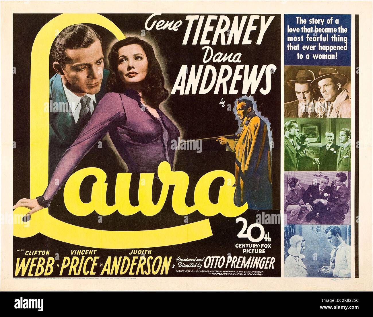 Dana Andrews, Gene Tierney & Vincent Price Poster Film: Laura (USA 1944 ...