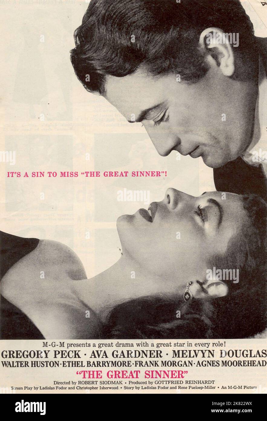 Ava Gardner & Gregory Peck Poster Film The Great Sinner (USA 1949) Characters: Pauline Ostrovsky ...