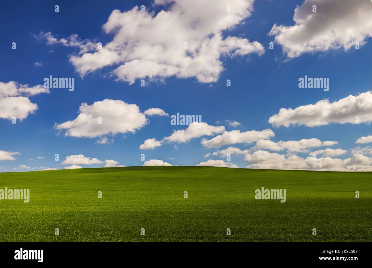 Hilly landscape with cloudy sky windows XP like background Stock Photo ...