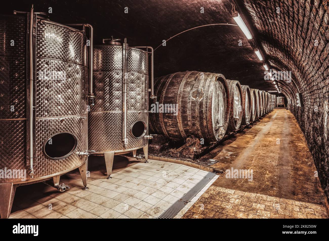 Wine barrels in wine-vaults in order Stock Photo - Alamy