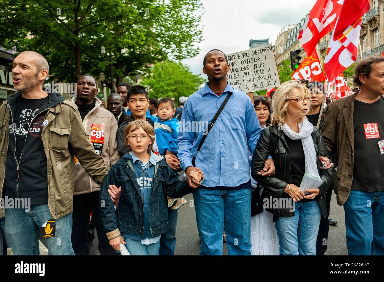 Paris, France, Mixed Race Diverse Crowd of People, Front, Marching in ...