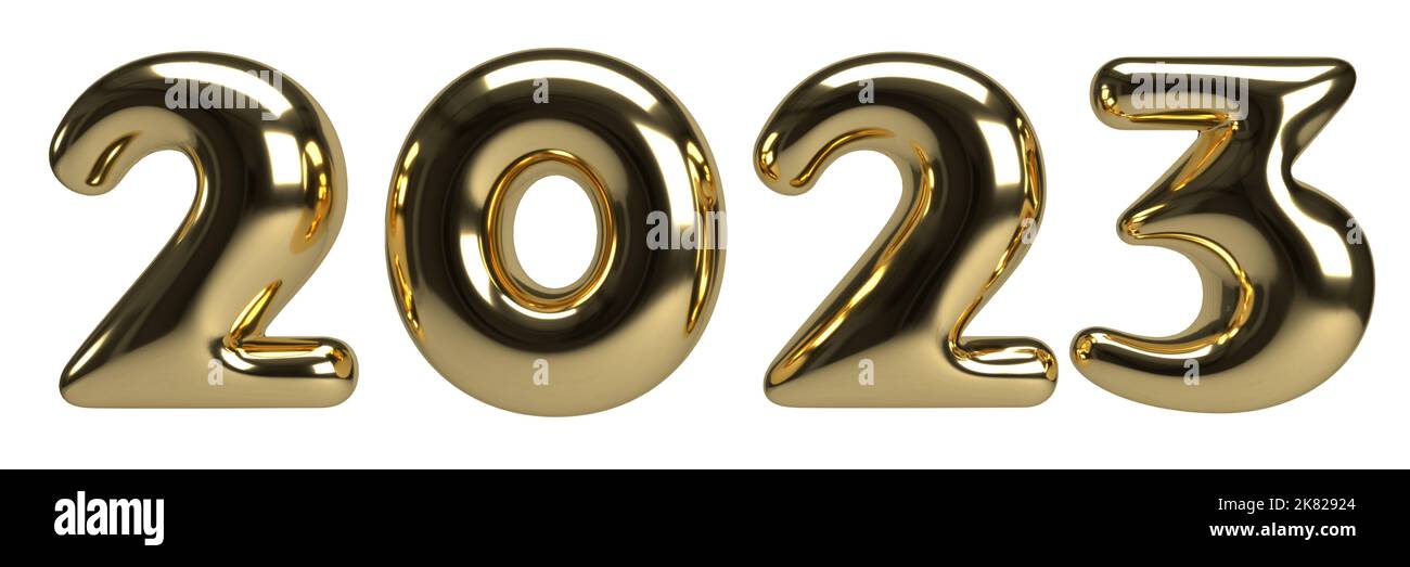 Gold numbers 2023 in puffy comic style. Realistic 3d sign. New Year ...