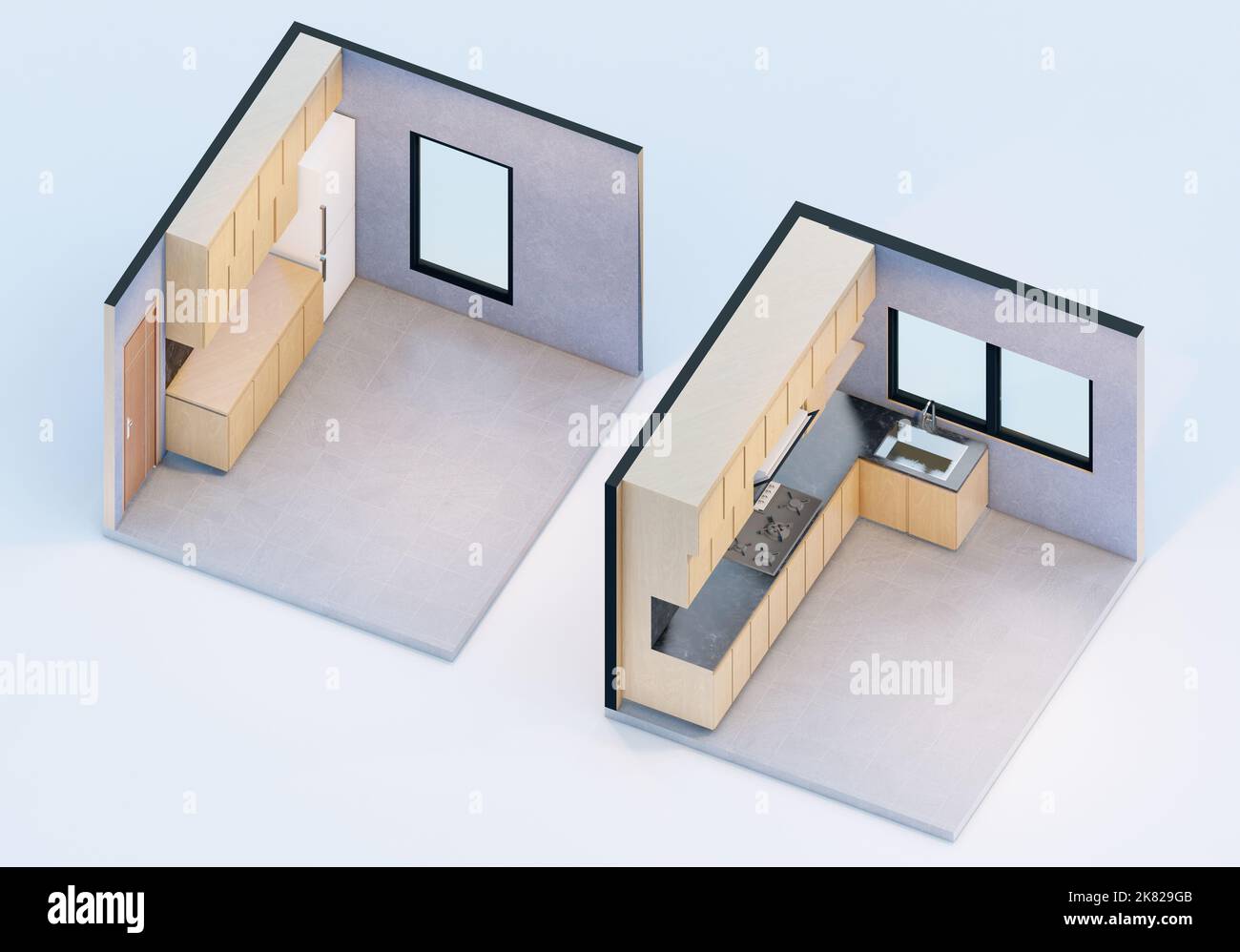Kitchen orthographic view cross section Stock Photo - Alamy