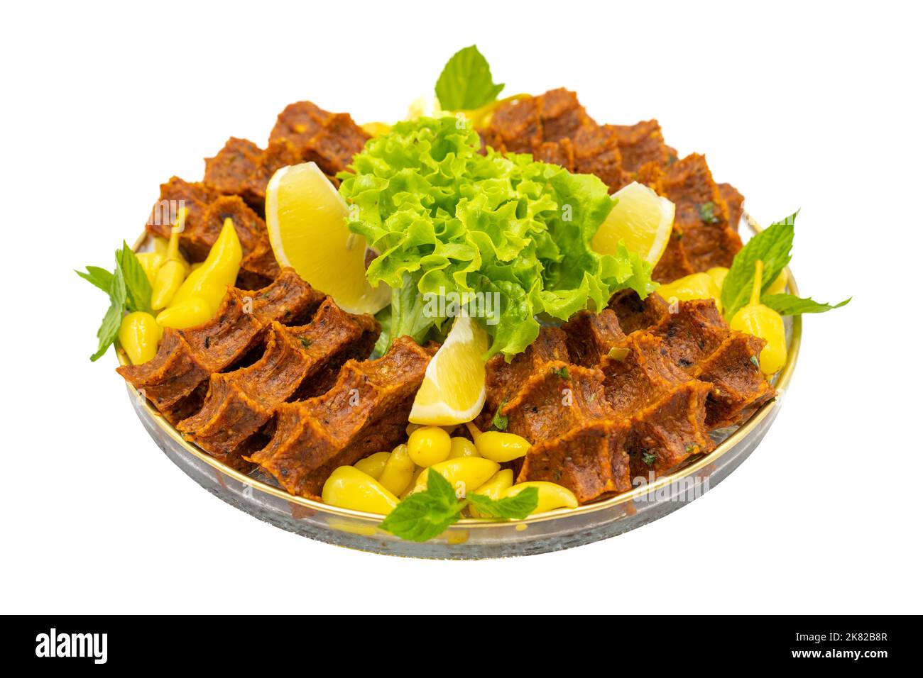 Cig kofte or raw meatballs isolated on white background. Traditional ...