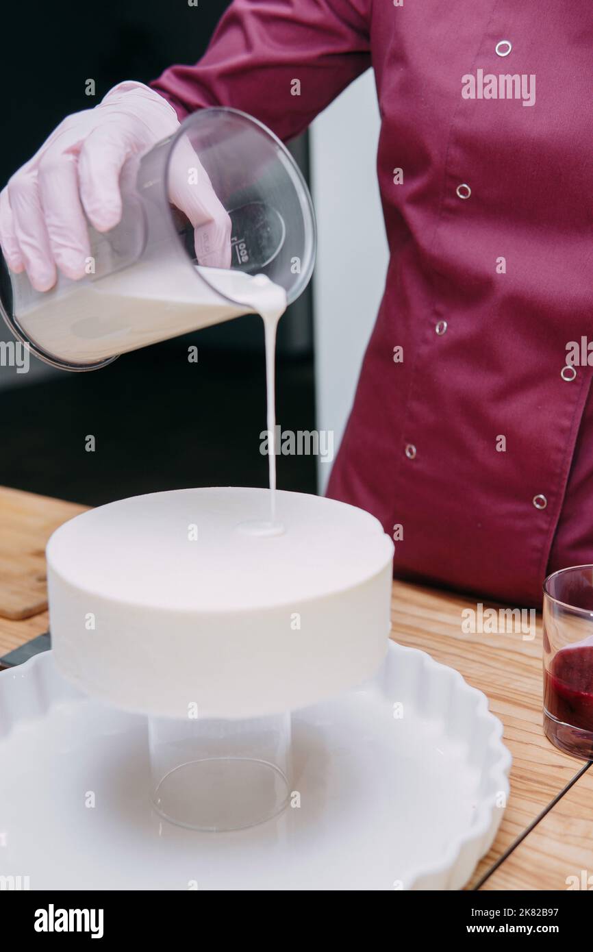 Cooking mousse cake at a cooking class. Cooking at home, home-made food ...