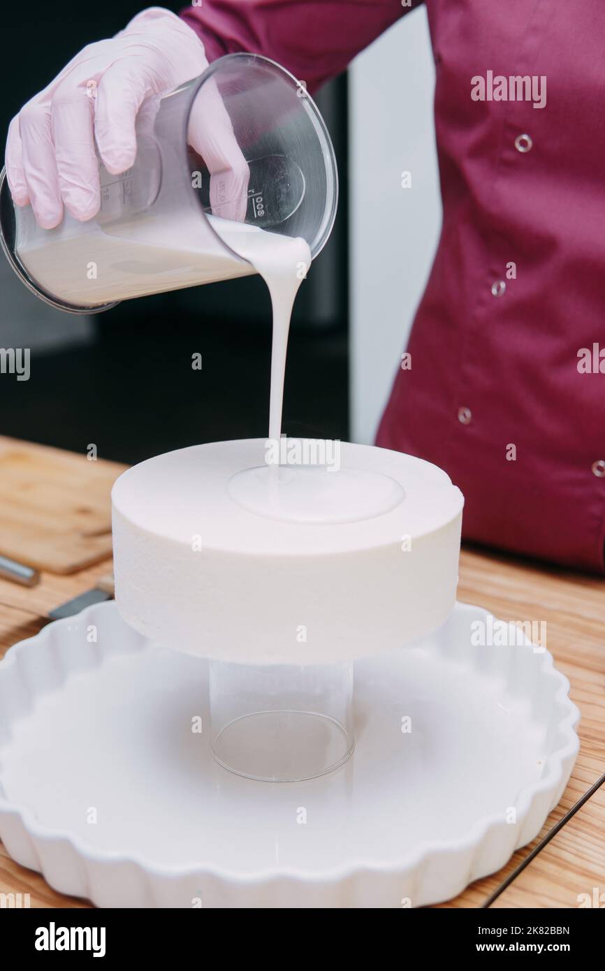 Cooking mousse cake at a cooking class. Cooking at home, home-made food ...