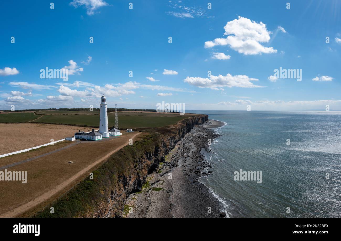 aerial landscape view of the Nash Point Lighthouse and Monknash Coast ...