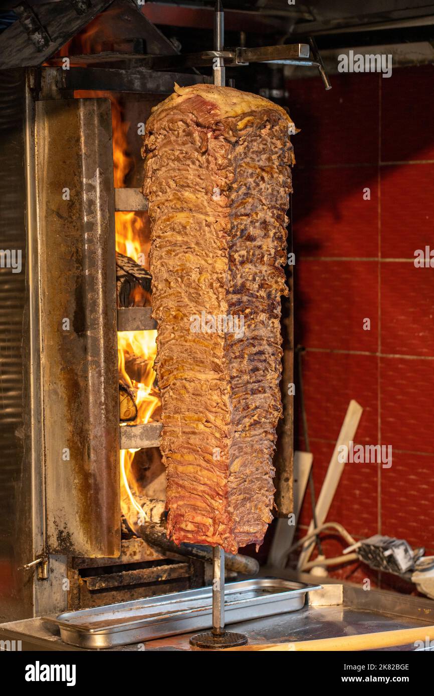 Turkish meat doner. Meat cooked in wood fire is doner. Traditional ...