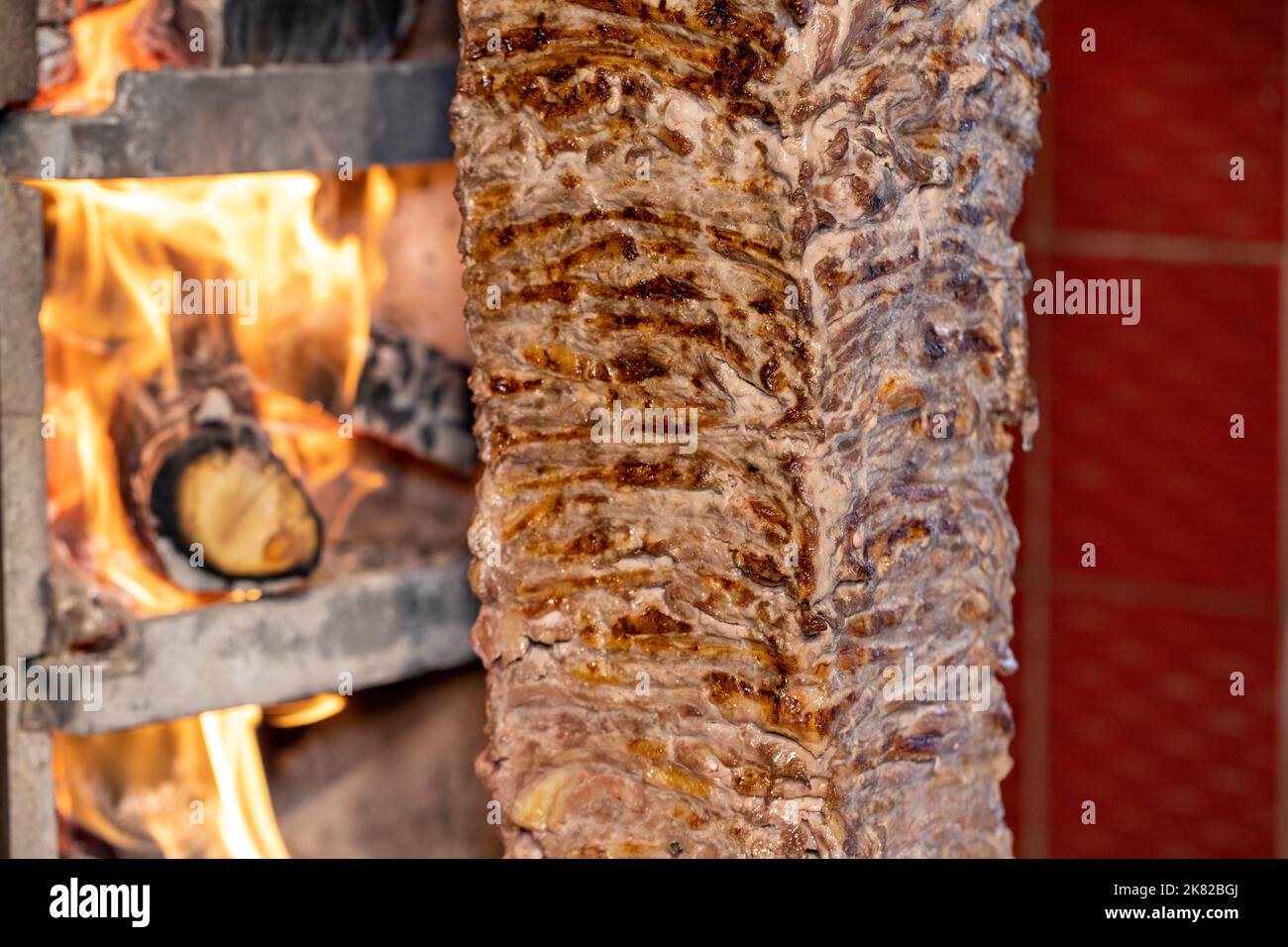 Turkish meat doner. Meat cooked in wood fire is doner. Traditional ...