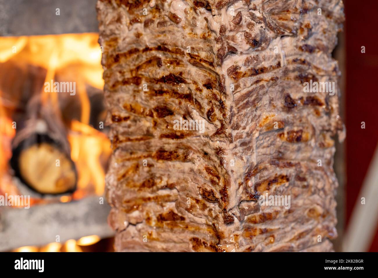 Turkish meat doner. Meat cooked in wood fire is doner. Traditional ...