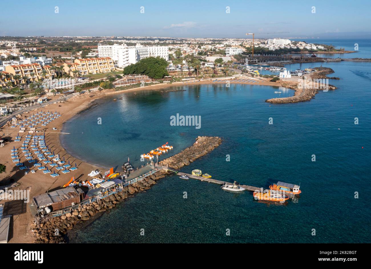 Aerial view of Pernera beach and Agios Nikolaos church, Protaras ...