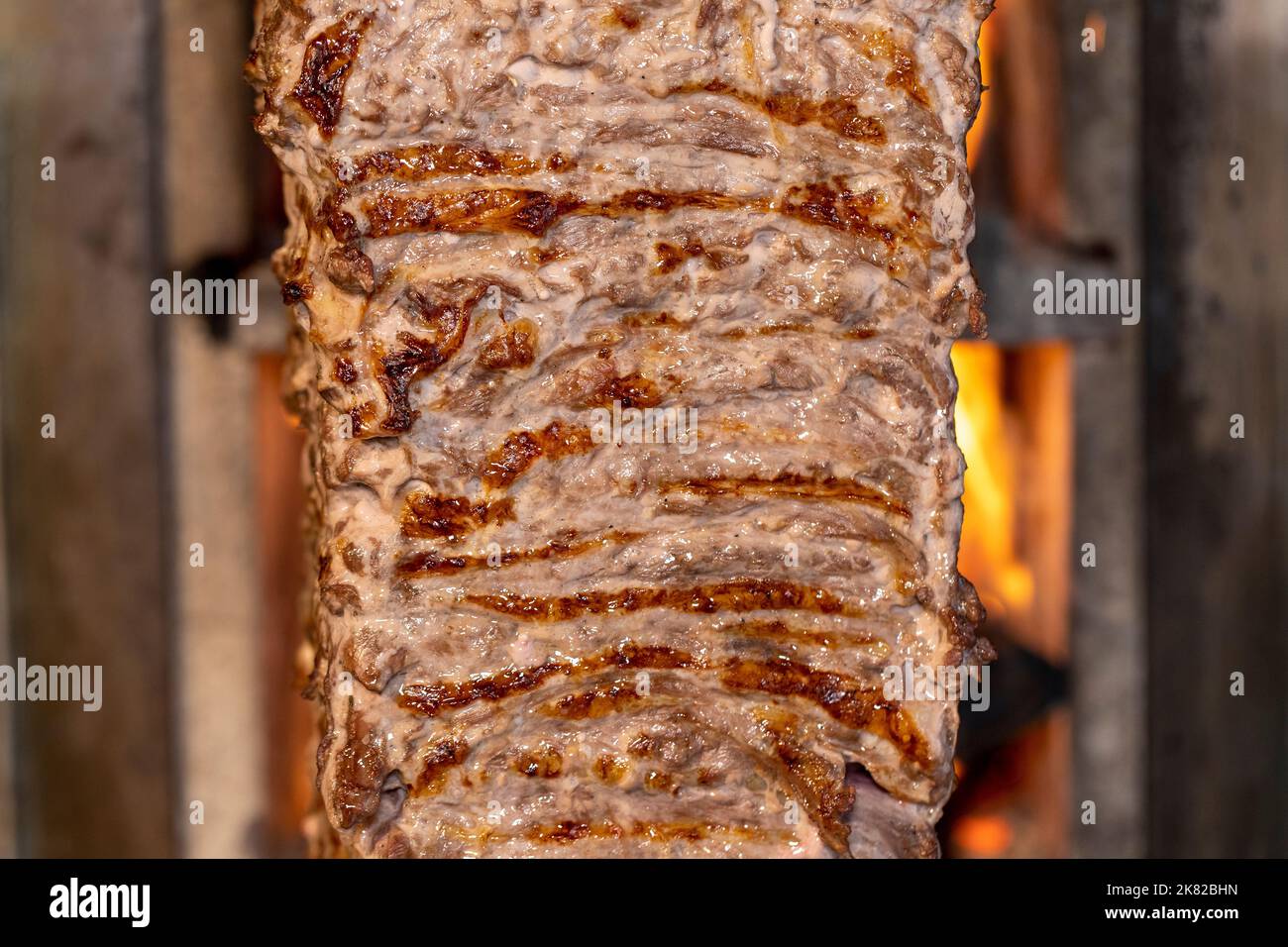 Turkish meat doner. Meat cooked in wood fire is doner. Traditional ...