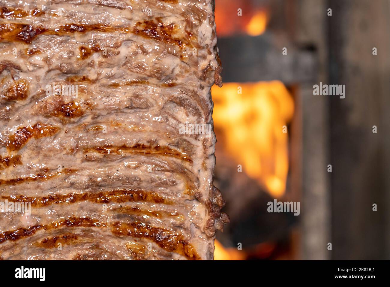 Turkish meat doner. Meat cooked in wood fire is doner. Traditional ...