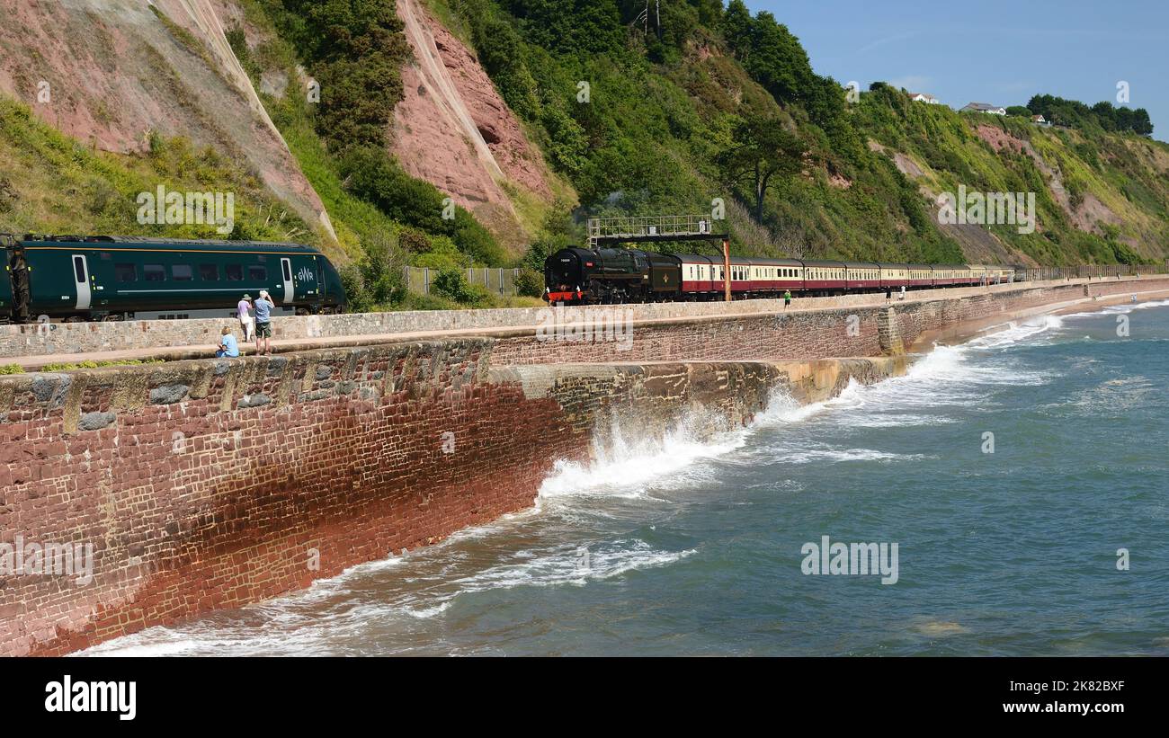 BR Standard Pacific No 70000 Britannia passing an up Intercity Express ...