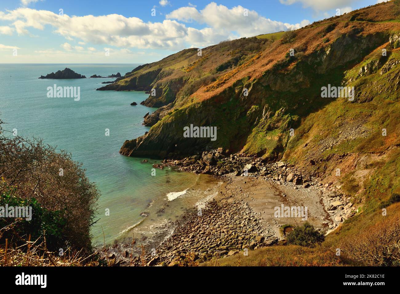 Pudcombe Cove, South Devon in springtime Stock Photo - Alamy