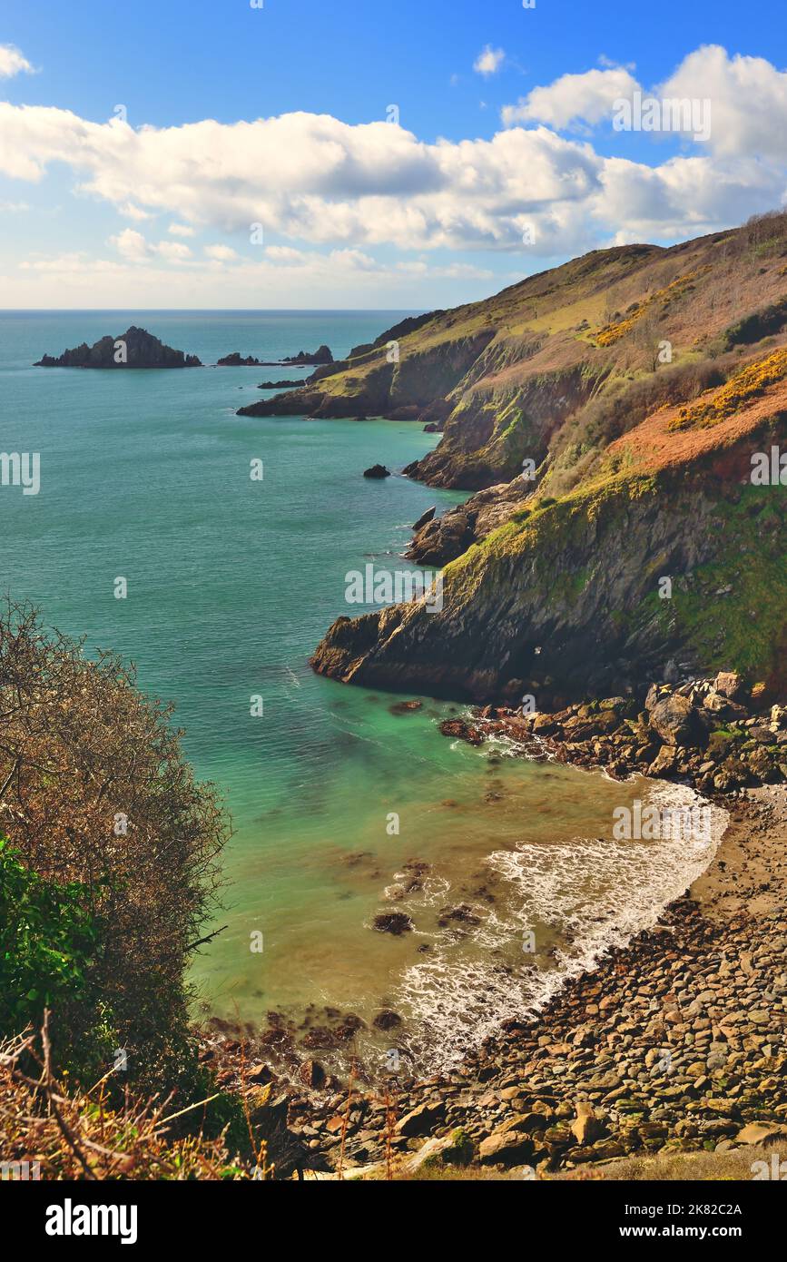 Pudcombe Cove, South Devon in springtime Stock Photo - Alamy