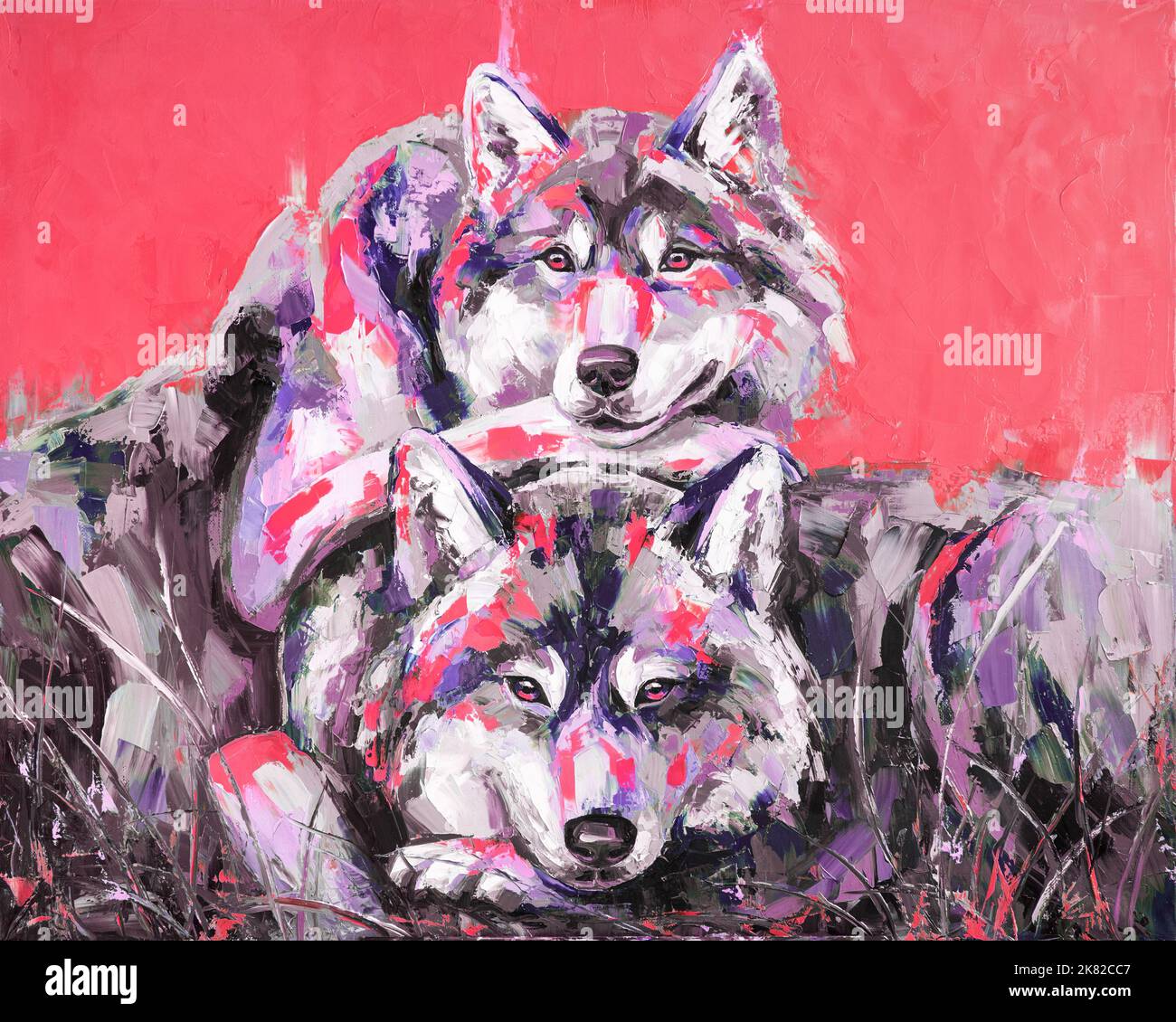 Oil wolf portrait painting in multicolored tones Stock Photo - Alamy