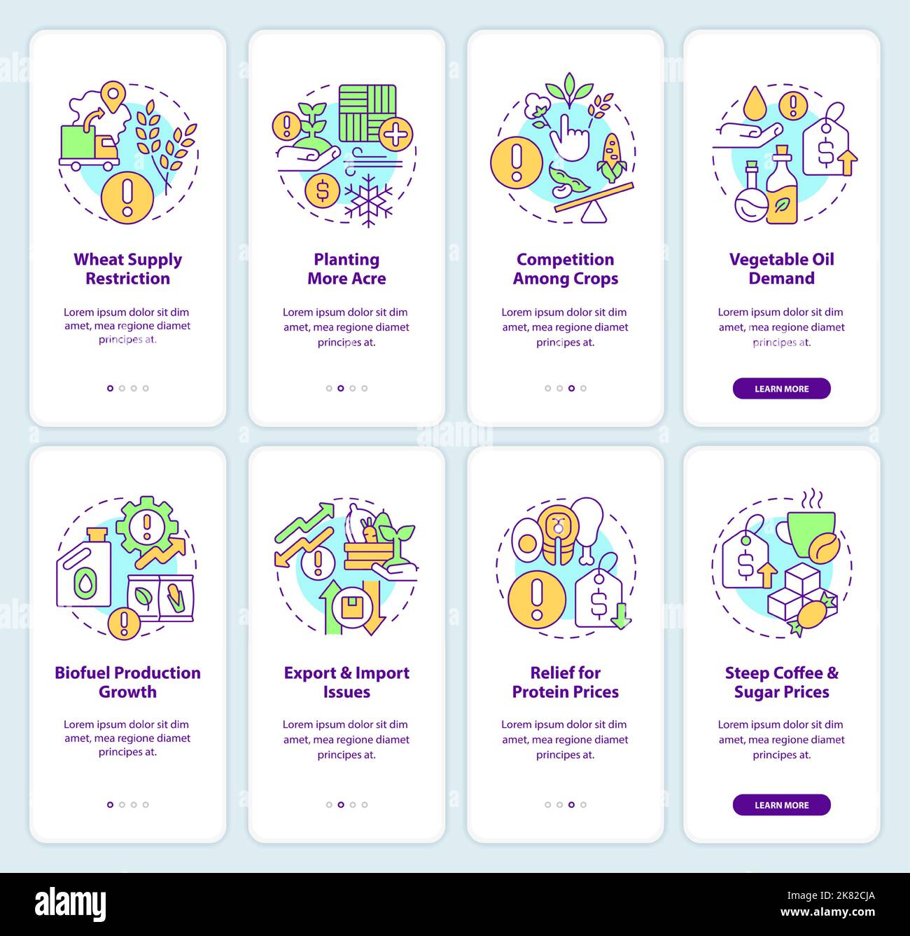 Farming Issues Onboarding Mobile App Screen Set Stock Vector Image