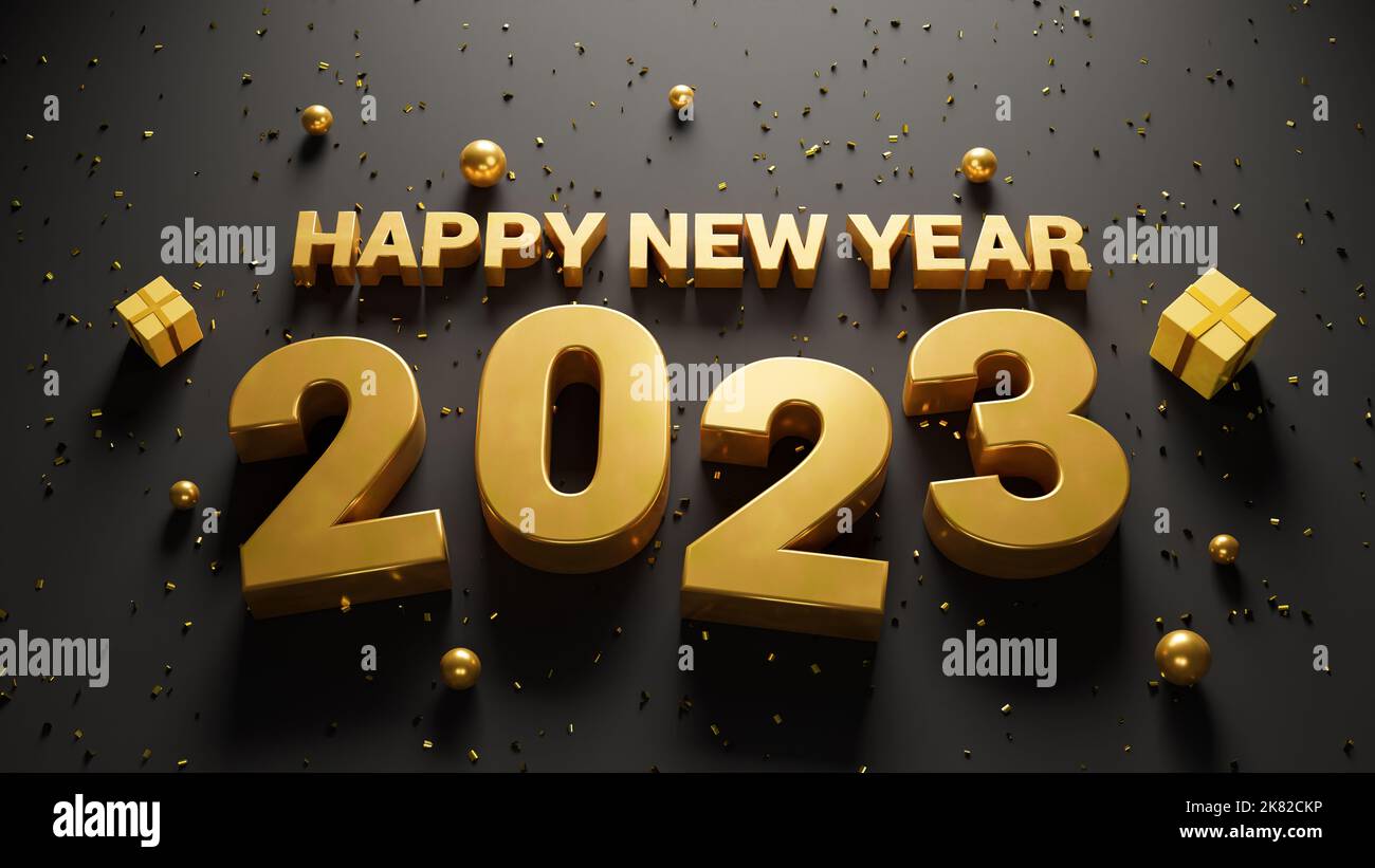 2023 Happy new year black color flat lay image with golden color 3D ... 2023 Happy new year black color flat lay image with golden color 3D ...