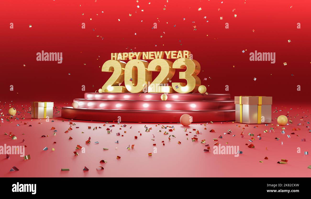 New year 2023 Red Background with golden color letter Stock Photo - Alamy