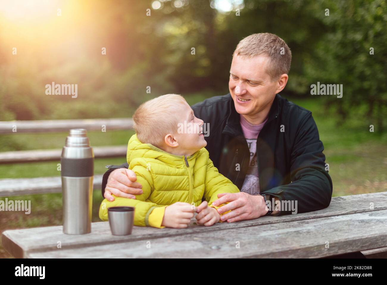 Happy Family: Father And Child Boy Son Playing And Laughing In Autumn ...
