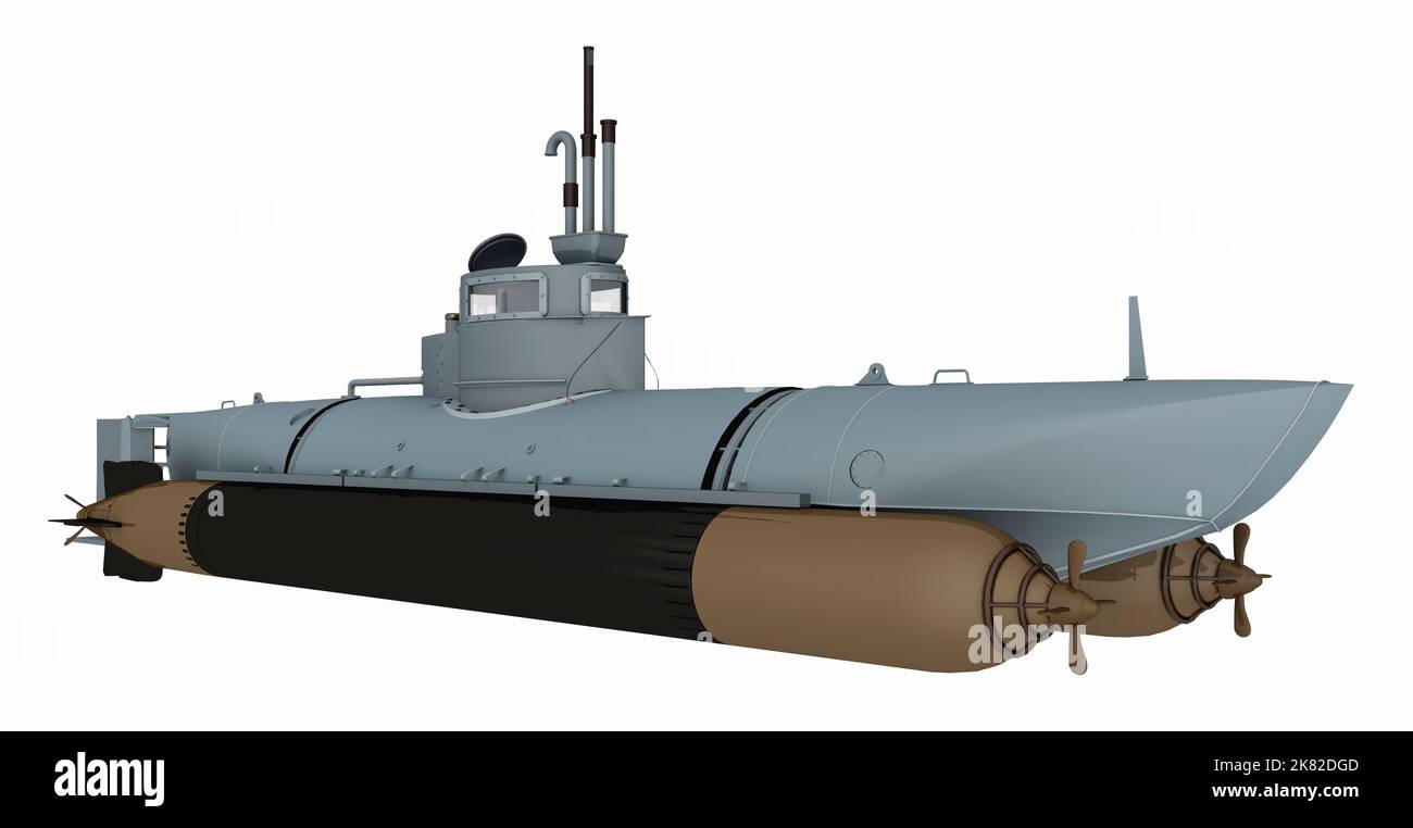 German mini submarine of World War II isolated on white background ...