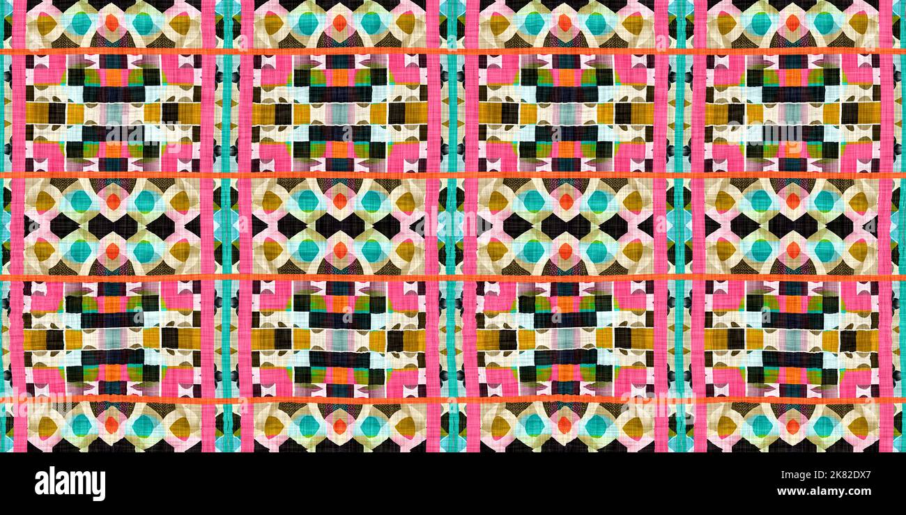 Kitsch pattern geometric retro design in seamless border background ...