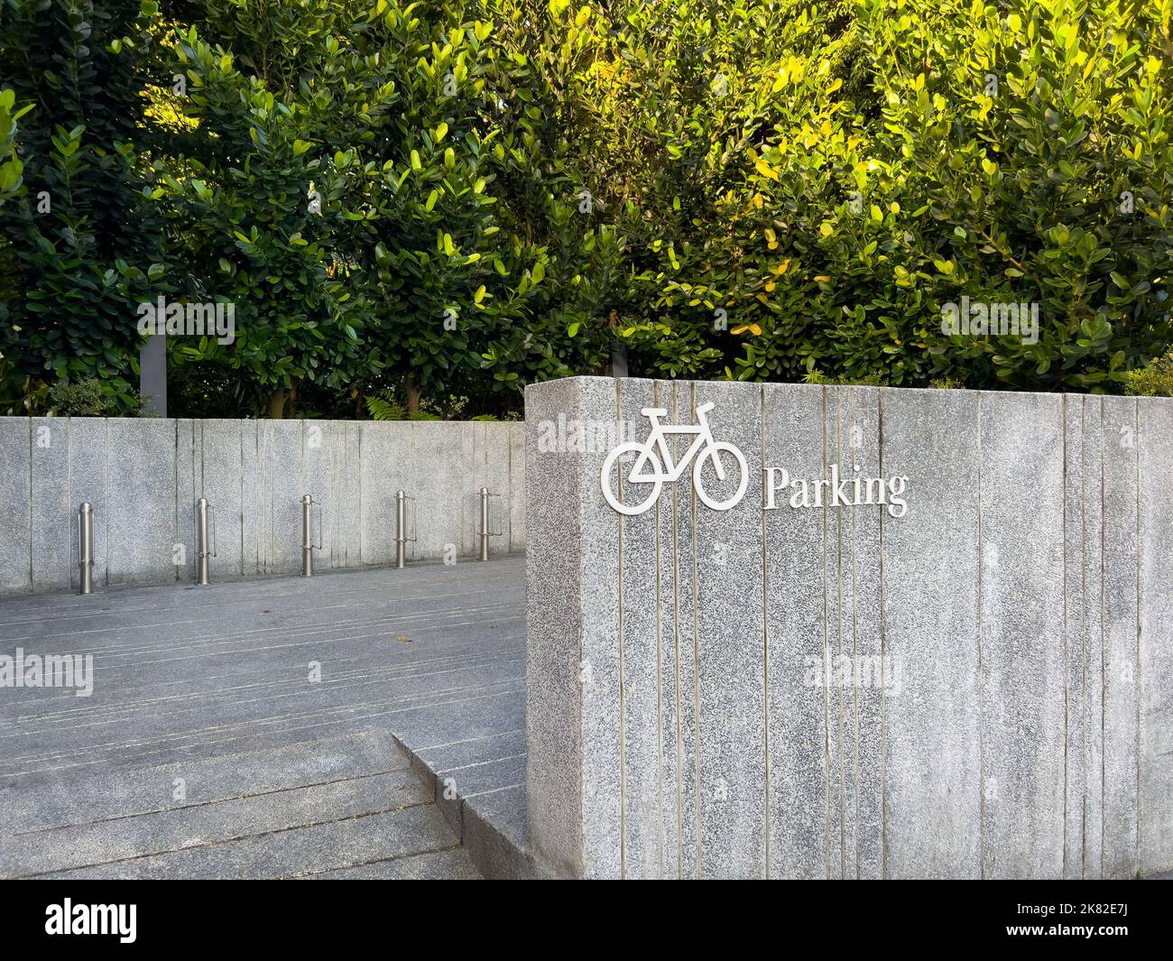 Design of a bicycle parking outdoor space spot with the greenery trees ...