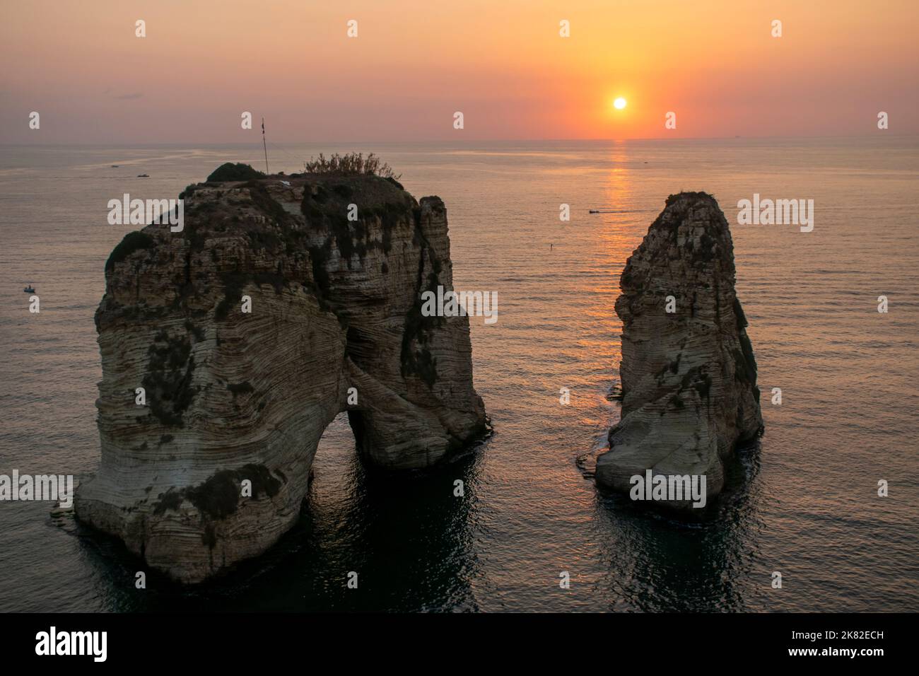 Beautiful Sunset in Pigeon Rocks in Raouche, Beirut, Lebanon. The ...