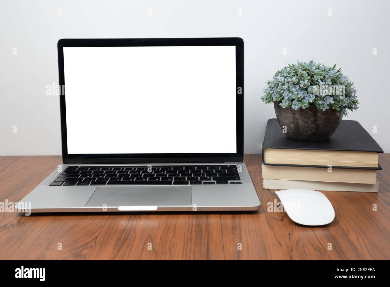 Mockup computer laptop display blank screen on desk in office Stock ...