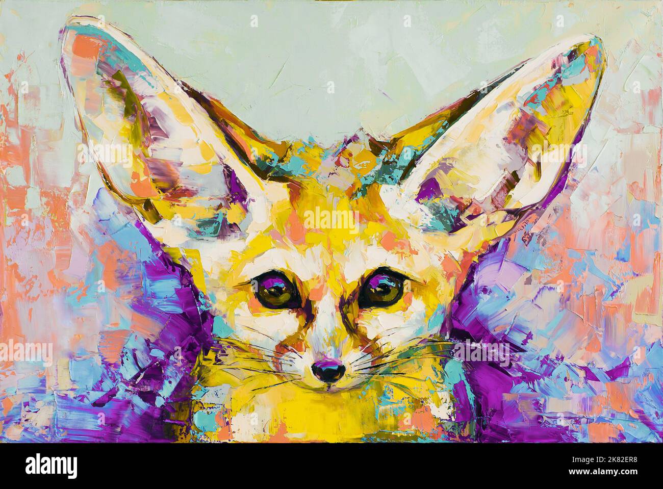 Oil fox portrait painting in multicolored tones. Conceptual abstract ...