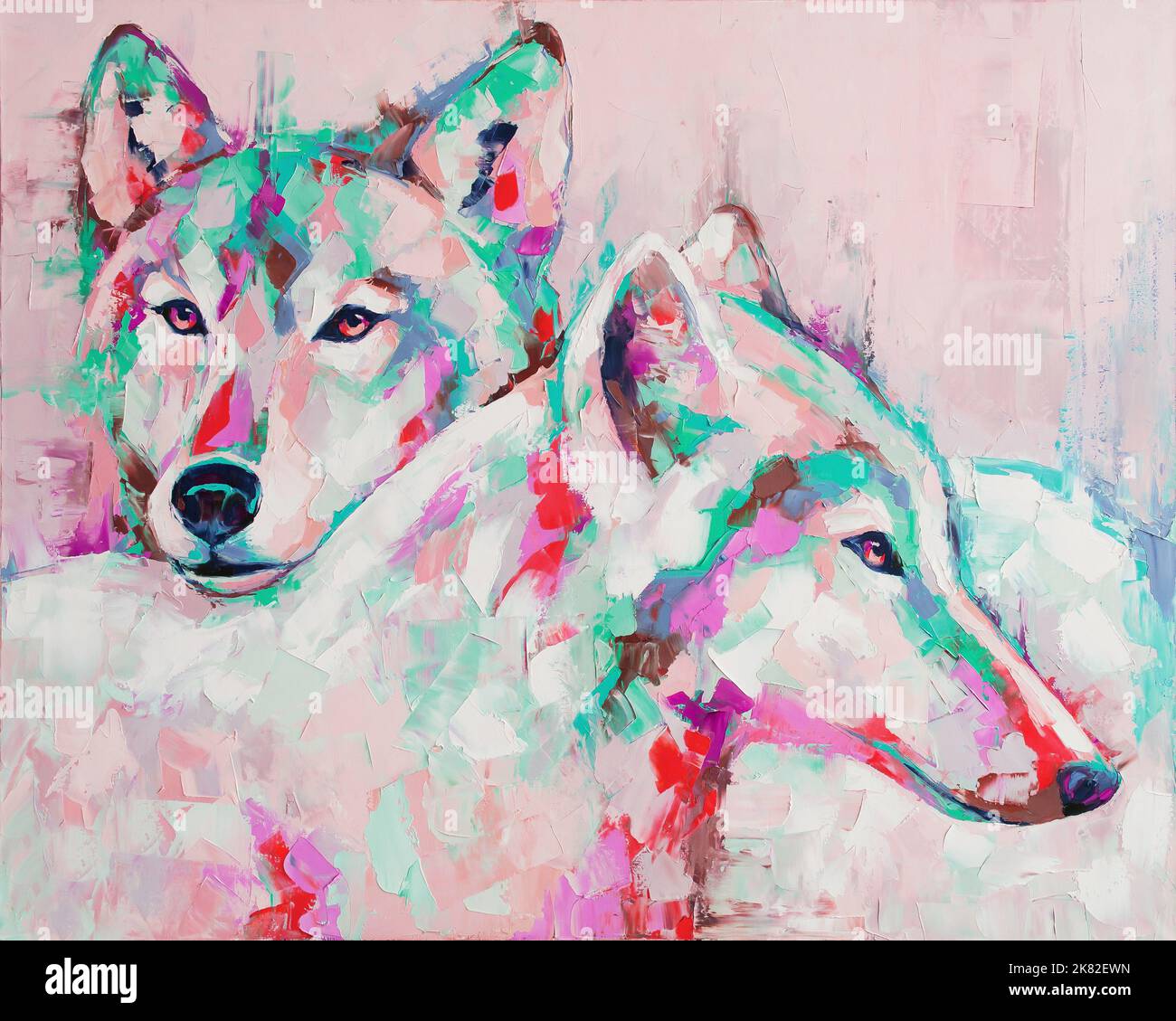 Wolf portrait painting in multicolored tones. Conceptual abstract ...