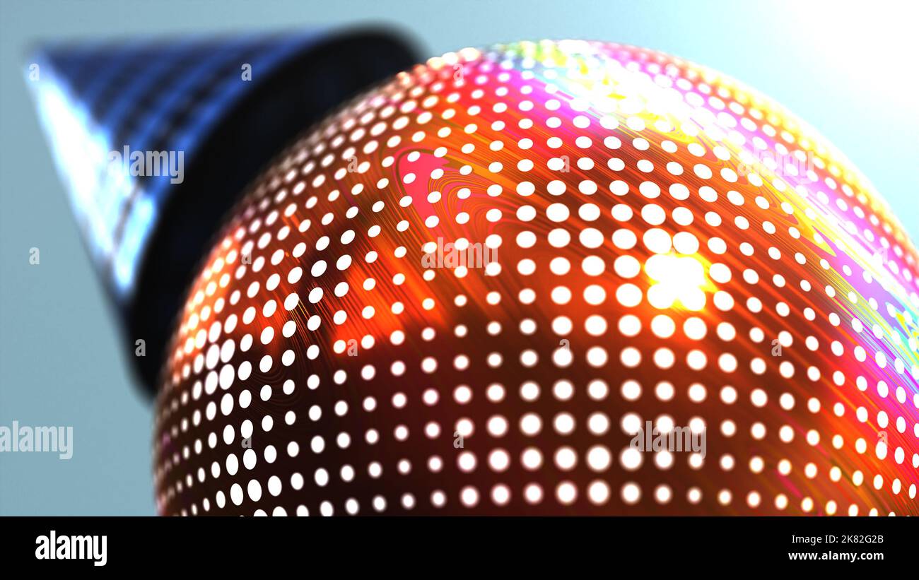 3D hyper-realistic rendering of a sphere with half-tone dots pattern ...