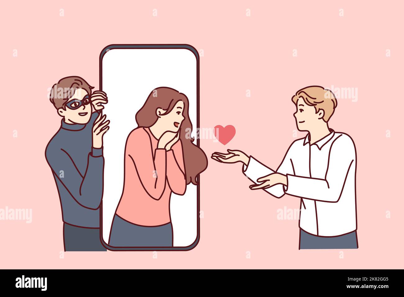 People Talking Online On Dating App On Smartphone With Hacker Steal Personal Data Man And Woman