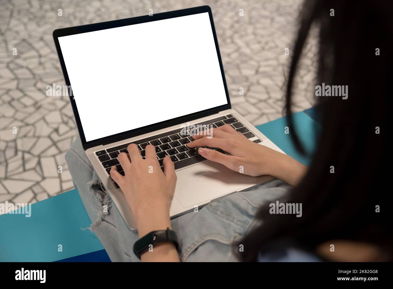 women using laptop computer mockup image blank screen working marketing ...