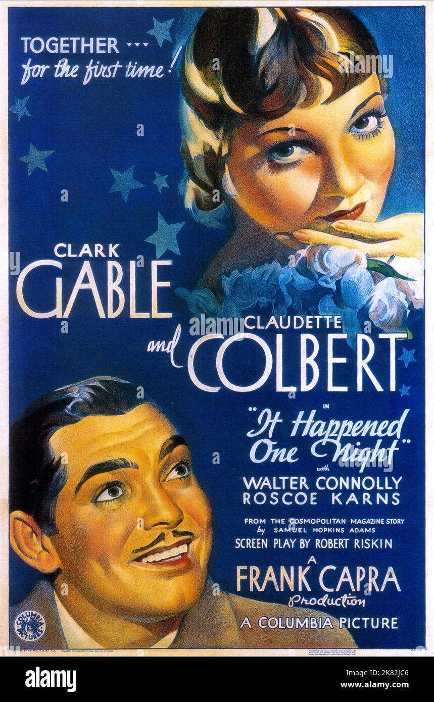 Clark Gable & Claudette Colbert Poster Film It Happened One Night (1934 ...