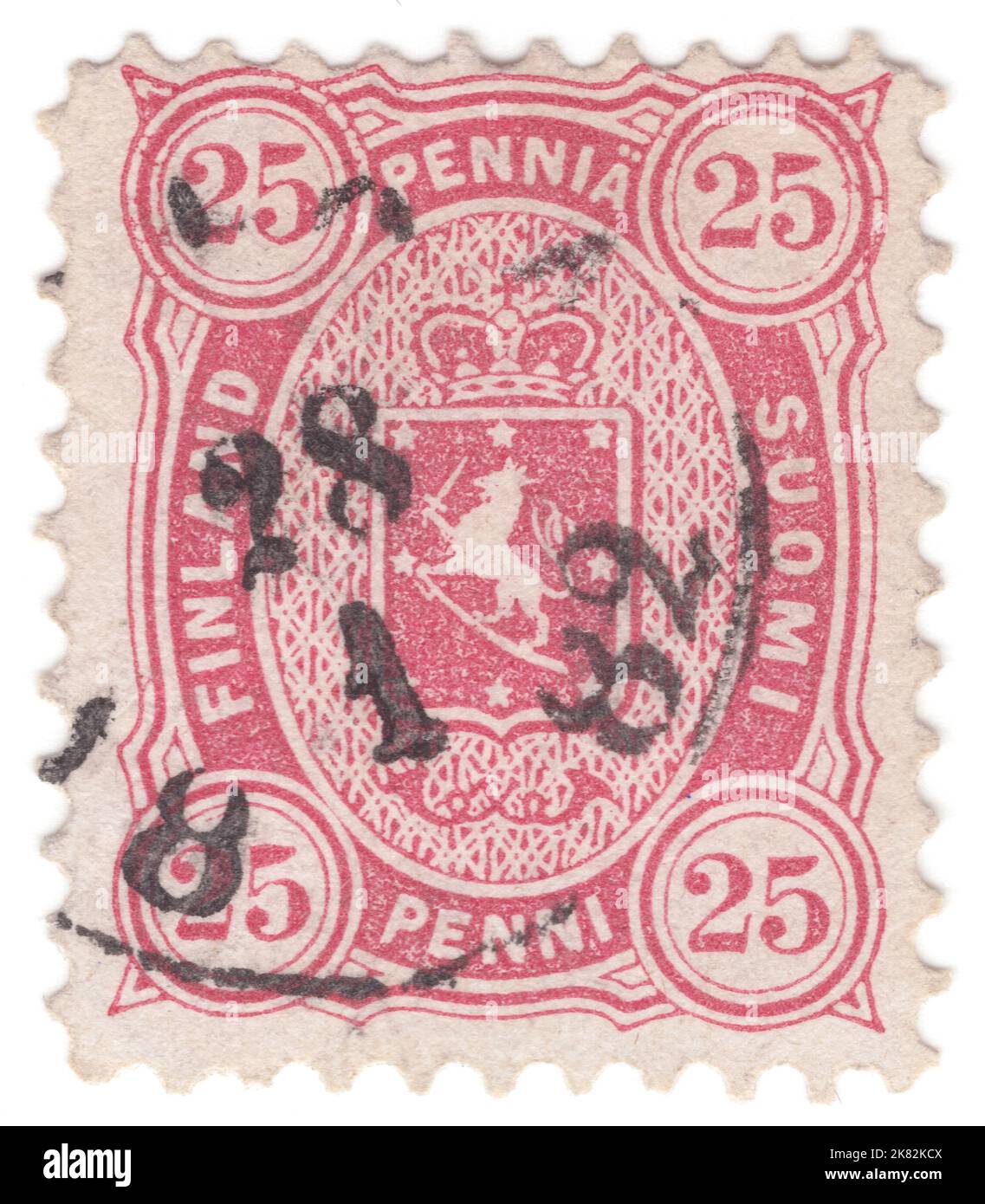 FINLAND - 1879: An 25 penni carmine postage stamp depicting Coat of ...