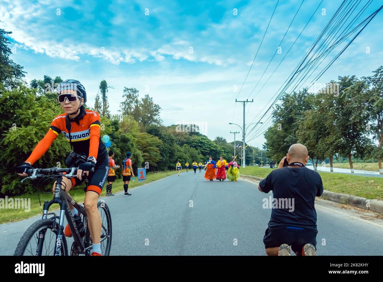 KANCHANABURI, THAILAND-OCTOBER 6,2019 : Back view of unidentified sport ...