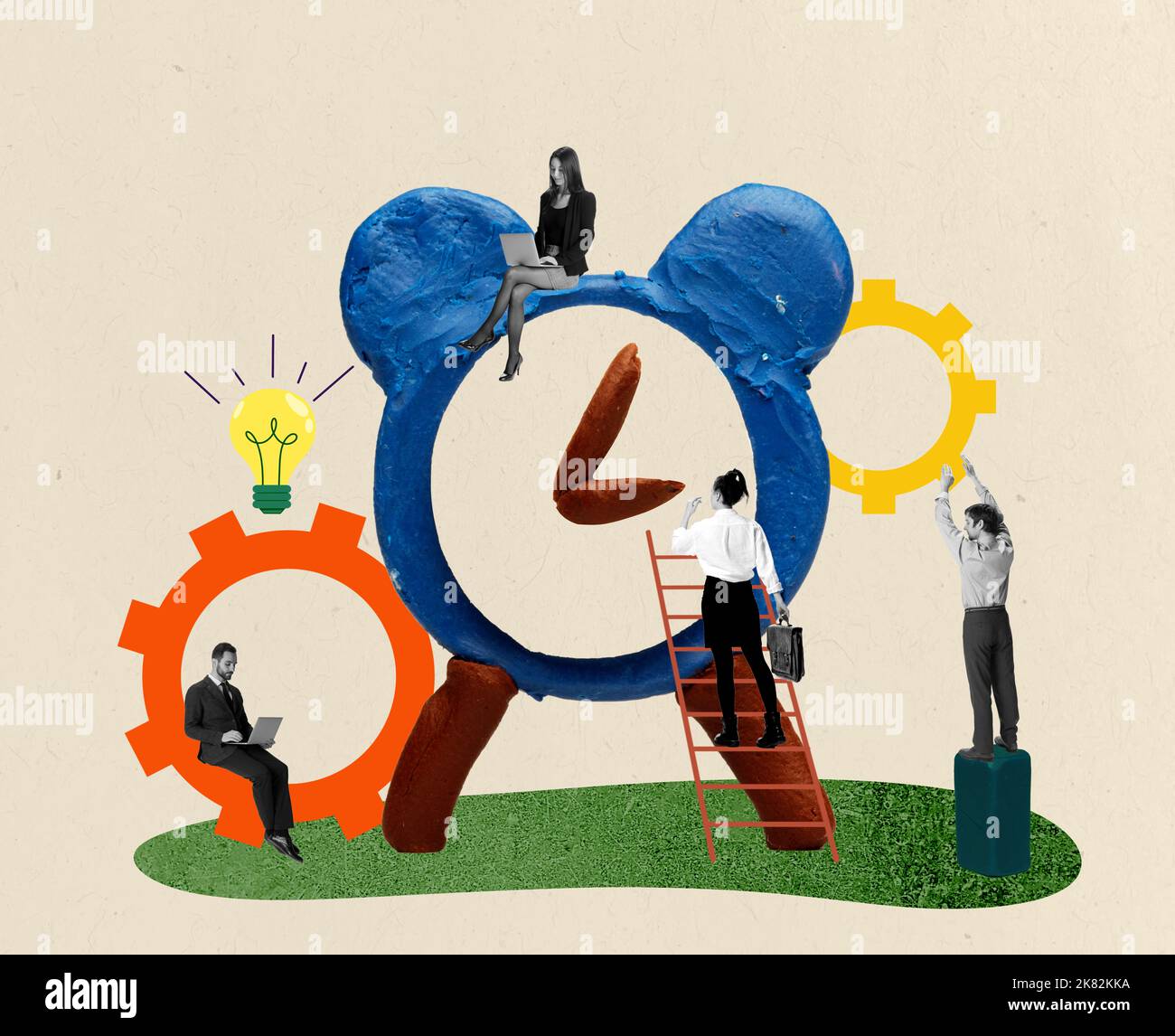 Contemporary art collage. Creative design. Group of people, employees ...