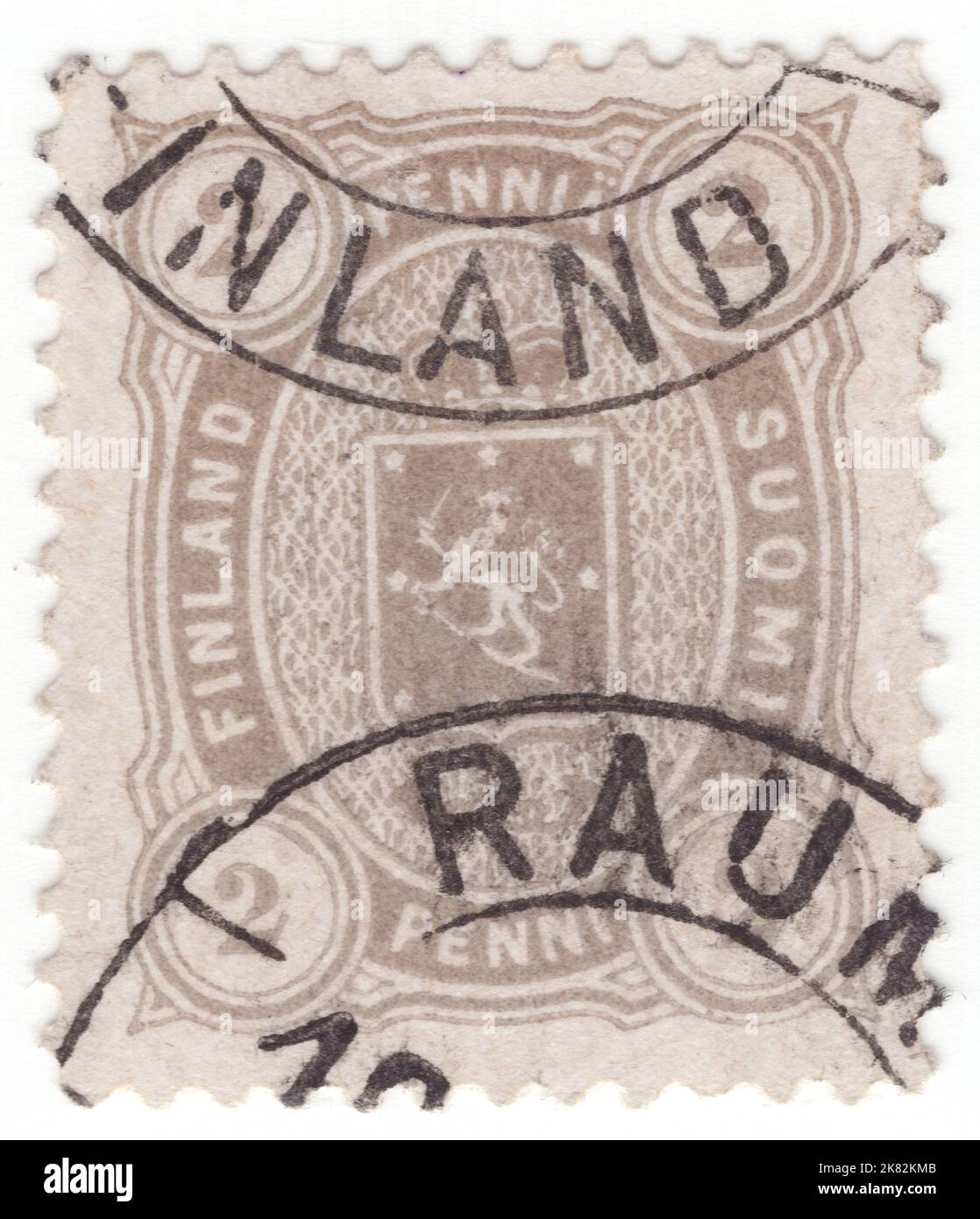 FINLAND - 1881: An 2 penni grey postage stamp depicting Coat of Arms ...