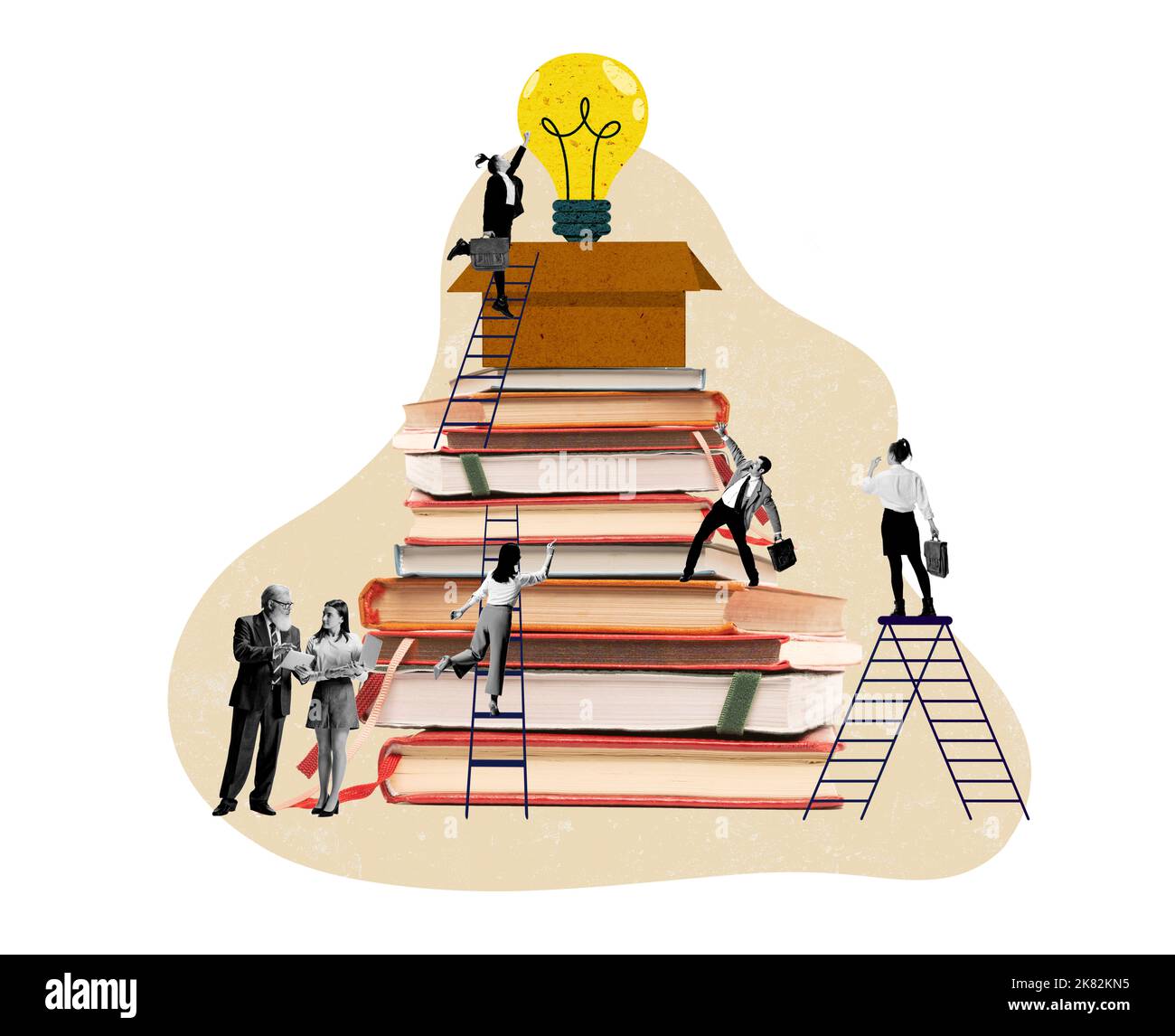 Contemporary art collage. Creative design. Group of motivated employees ...