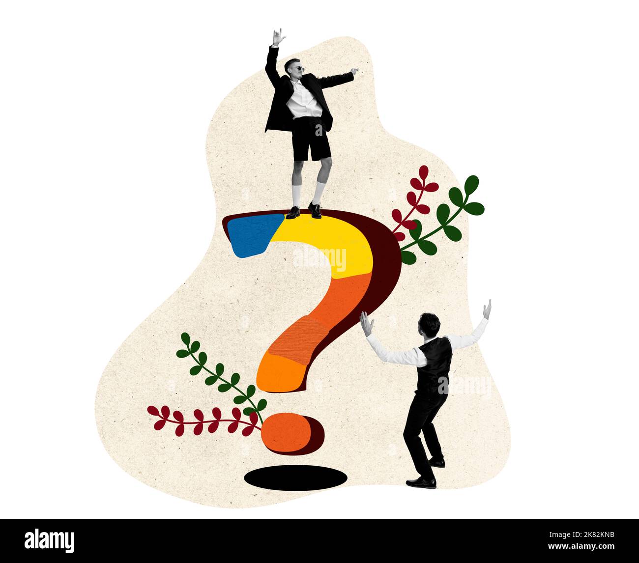 Contemporary art collage. Creative design. Two men, employees, office ...