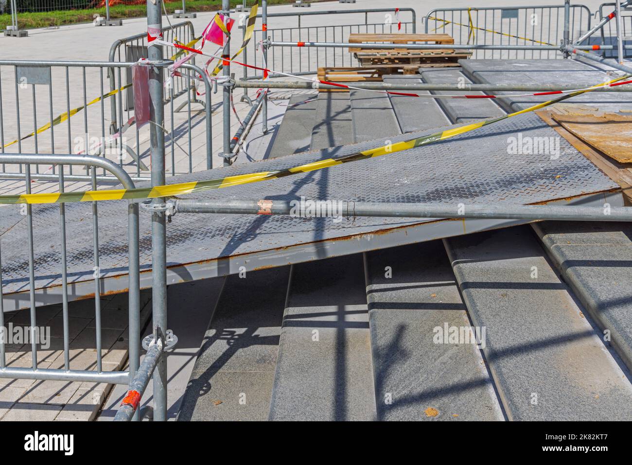 Access Steel Ramp Slope Over Stairs Construction Site Stock Photo - Alamy