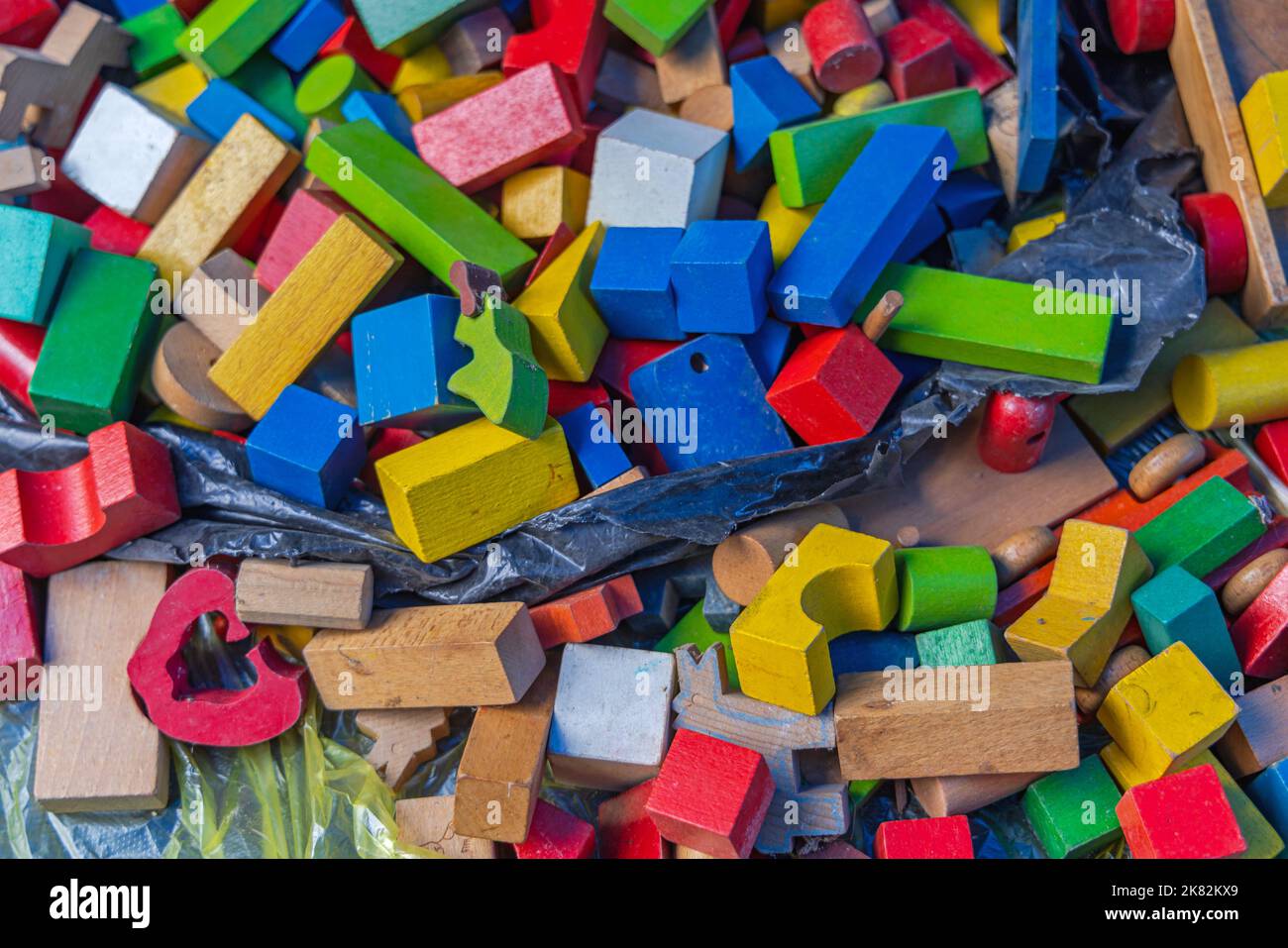 Vintage Colourful Wooden Building Bricks Old Toys Stock Photo - Alamy