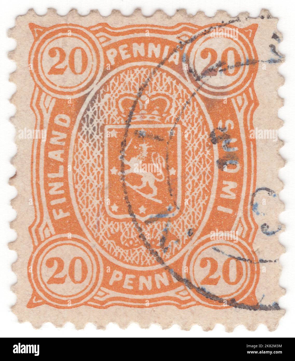 FINLAND - 1885: An 20 penni orange postage stamp depicting Coat of Arms ...