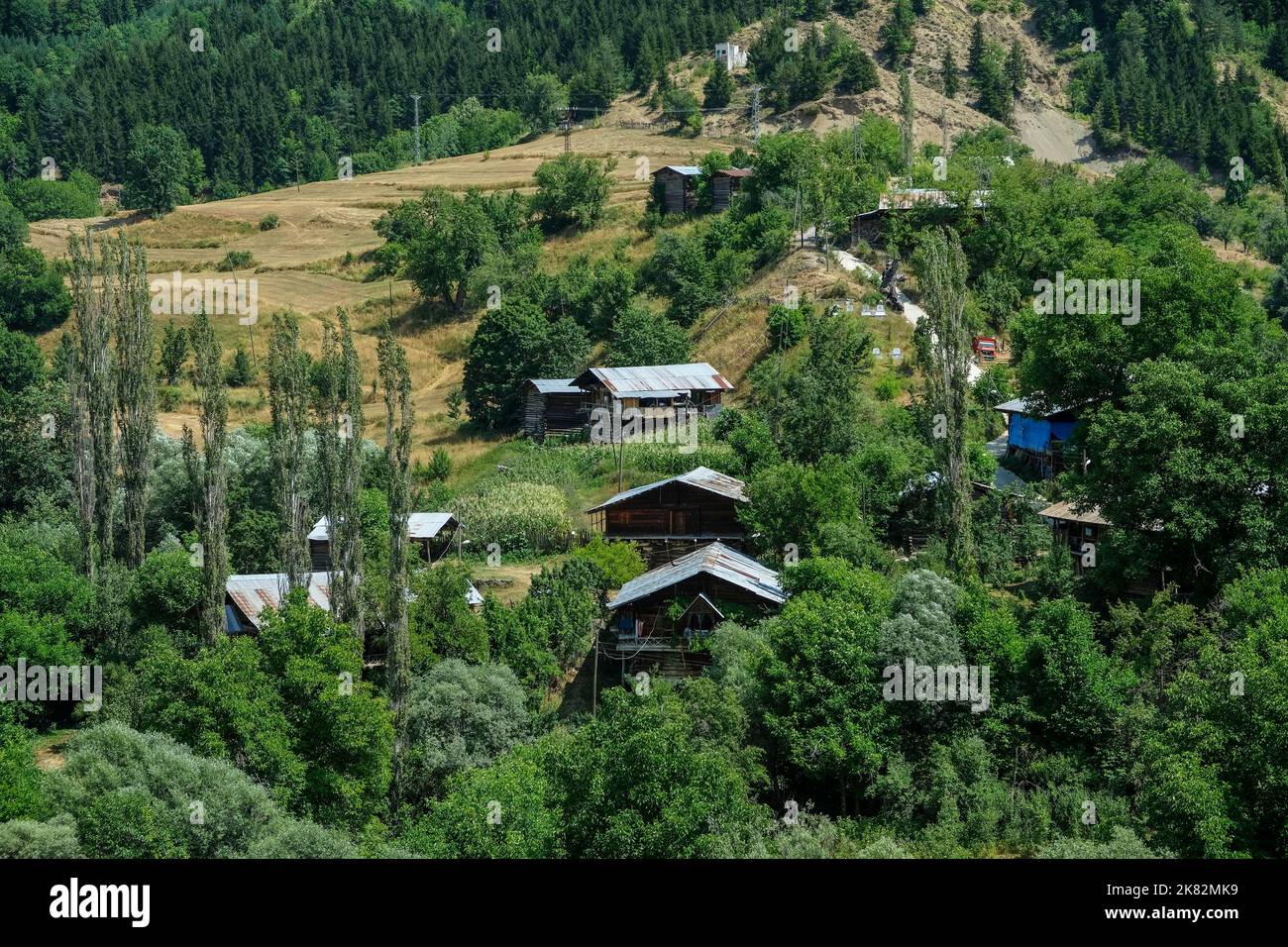 A typical village settlement with traditional houses in Şavşat district ...