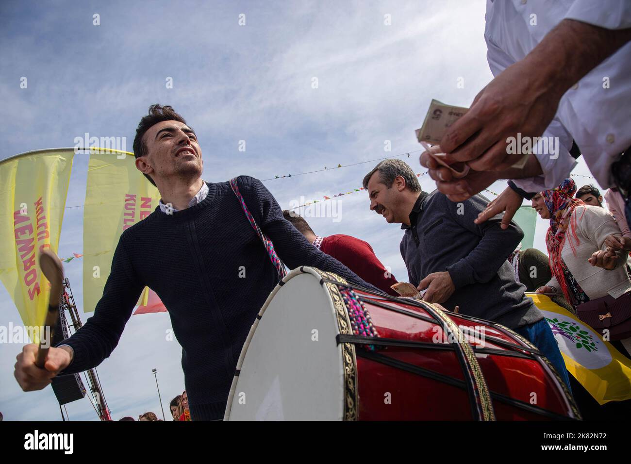 A man plays drums at Bakirkoy Square during the celebration of the ...